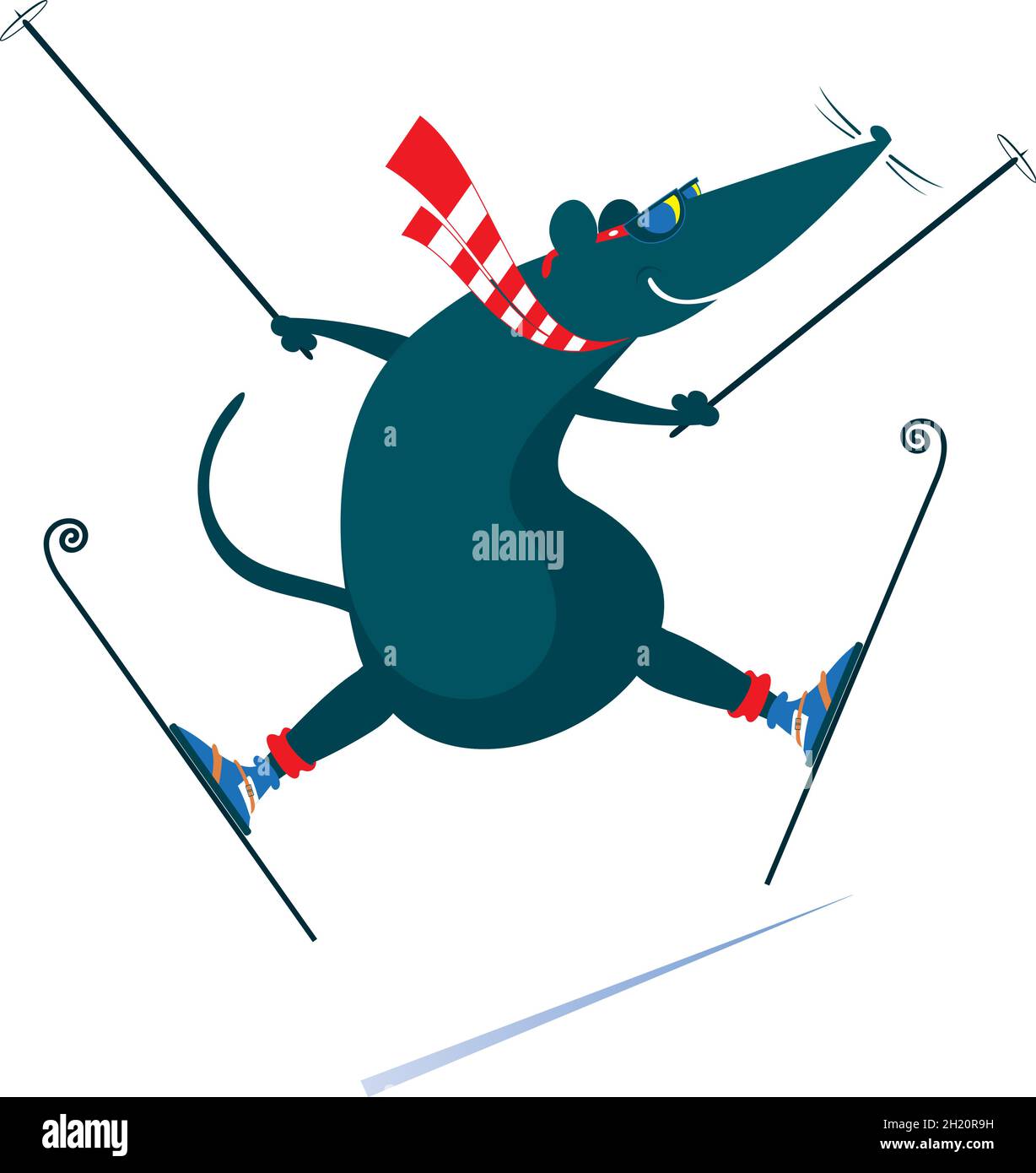 Cartoon rat or mouse a skier illustration. Funny rat or mouse skier ...