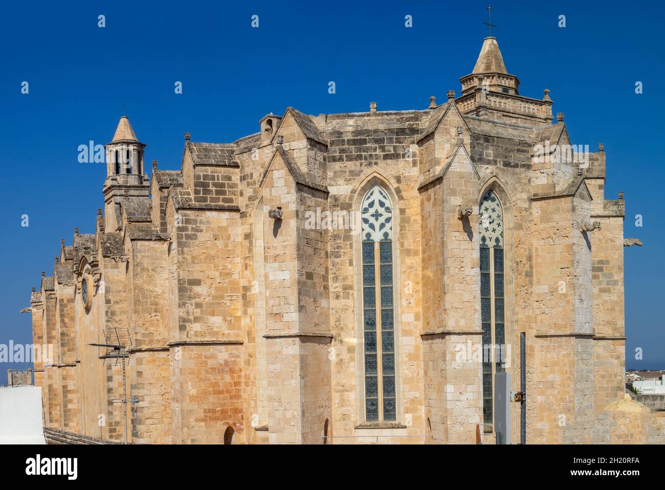 The gothic style apse with gargoyles from the Ciutadella de Menorca ...
