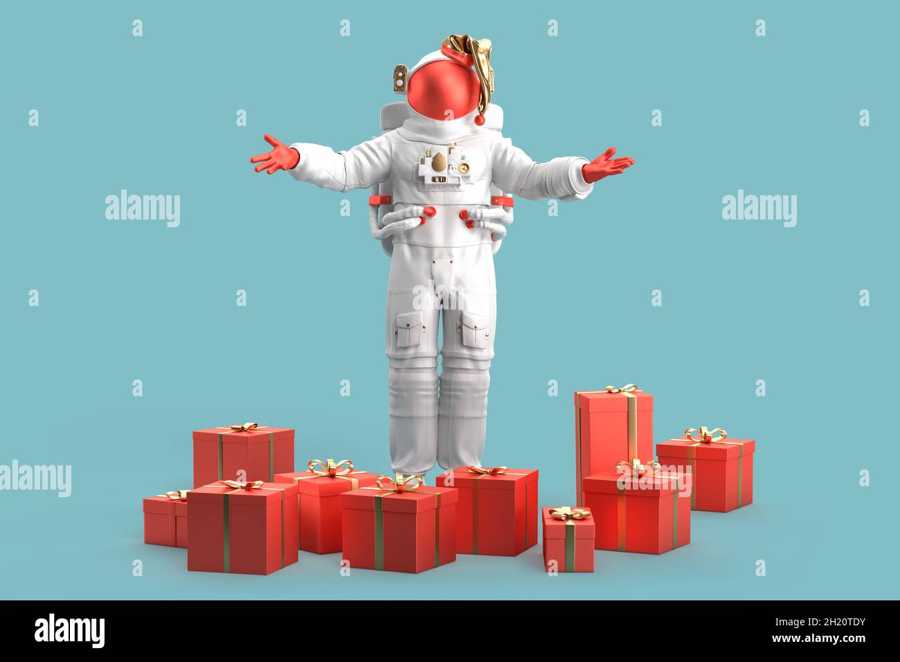 Astronaut Santa Claus with Christmas gifts. Christmas concept. 3D ...