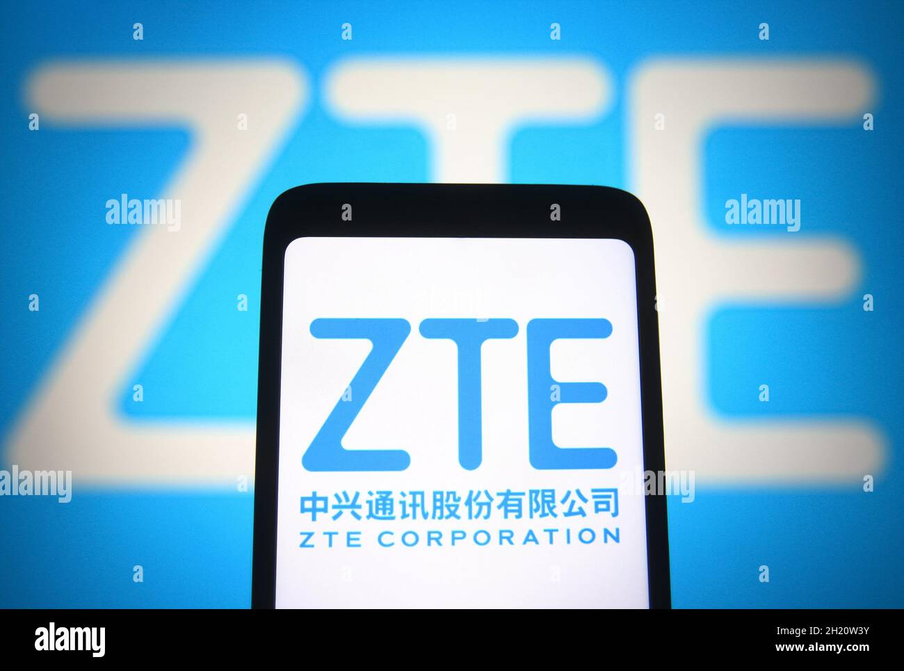 In this photo illustration, ZTE Corporation logo seen displayed on a ...