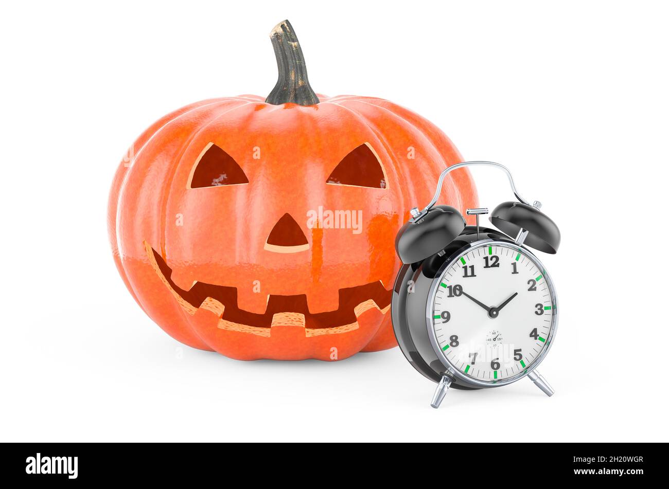 Halloween Pumpkin with alarmclock, 3D rendering isolated on white ...