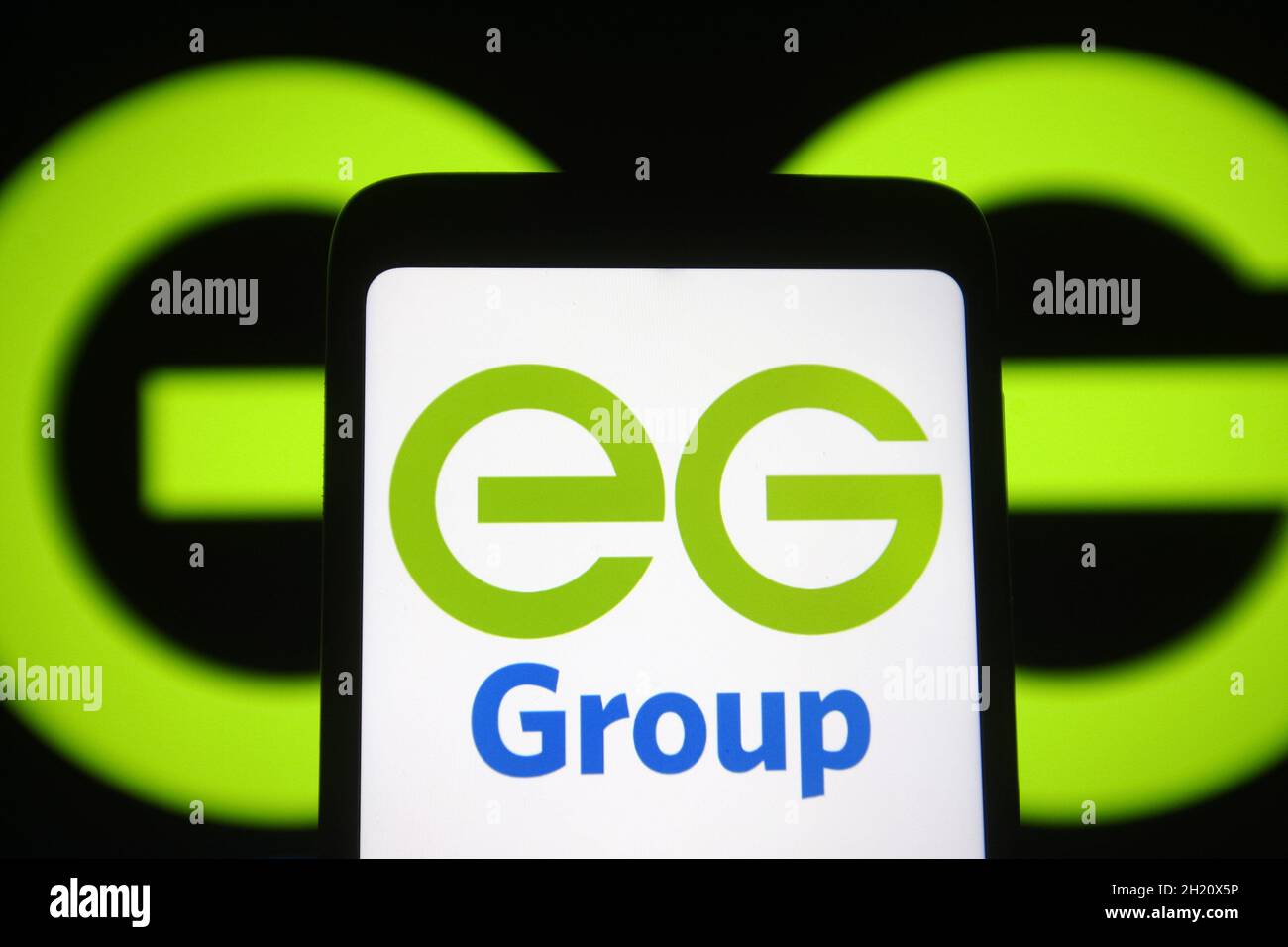Ukraine. 19th Oct, 2021. In this photo illustration, EG Group logo of a ...
