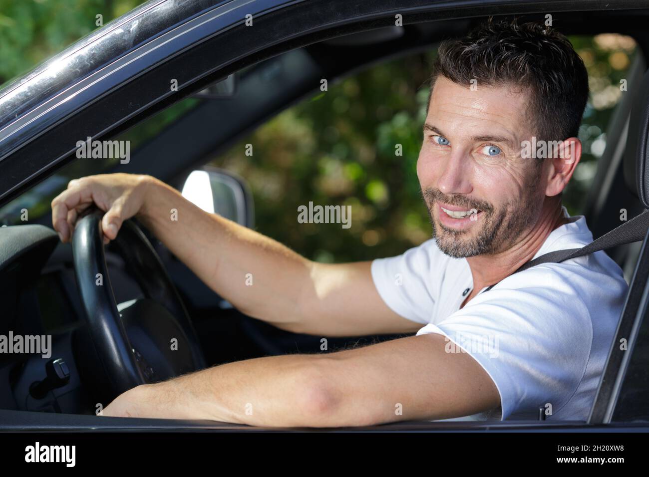 portrait of a handsome man in car Stock Photo - Alamy