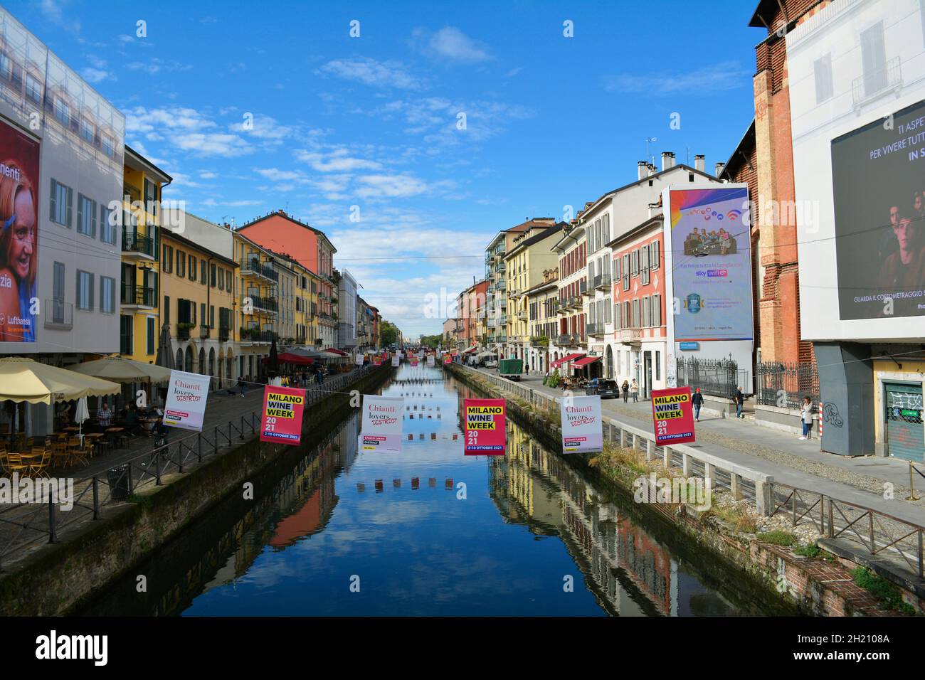 Cityscape in an old neighborhood along the Naviglio Grande canal in ...