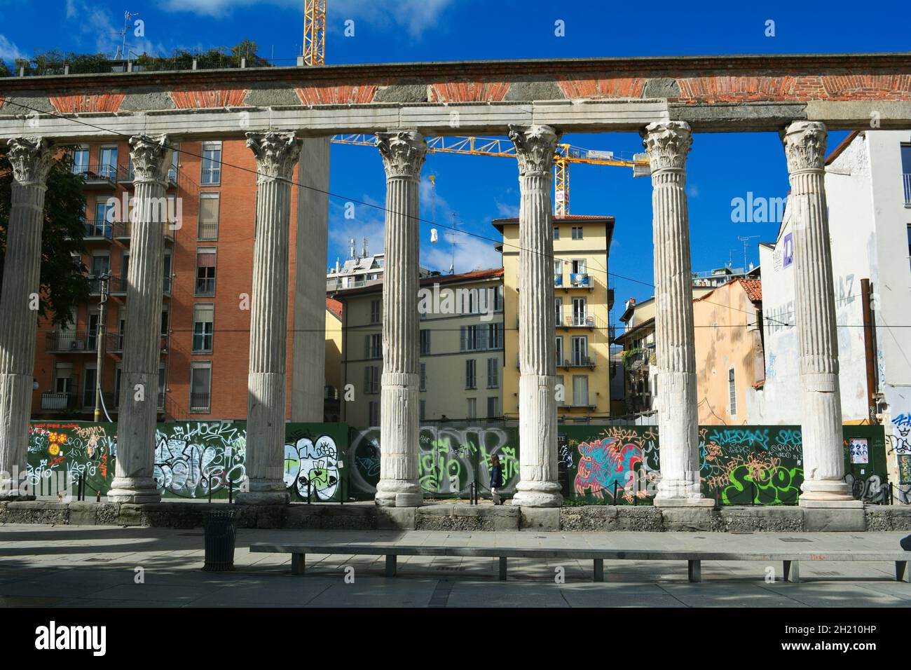 The Colonne di San Lorenzo (Columns of San Lorenzo) ruins with modern ...