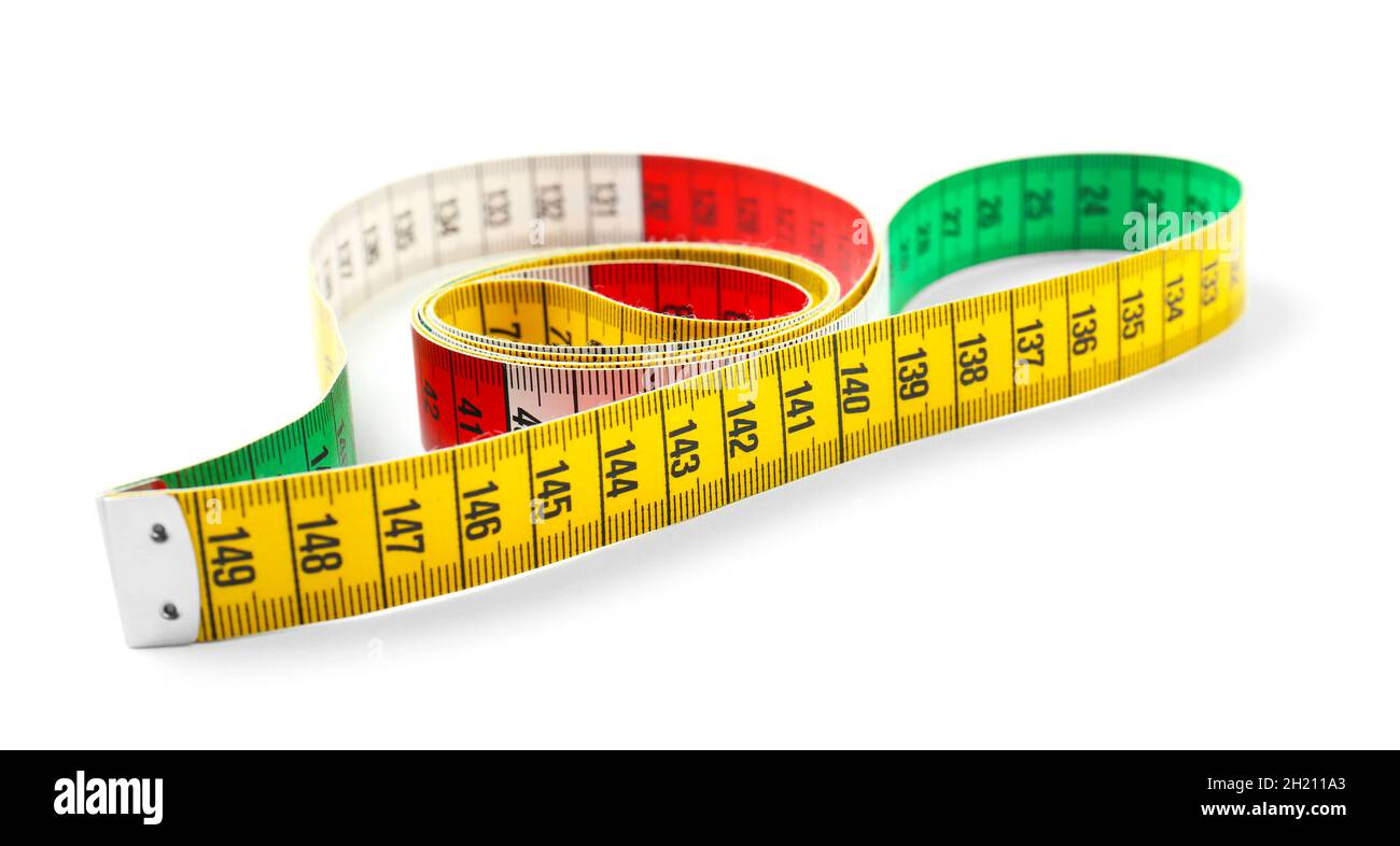 Measuring tape on white background Stock Photo - Alamy