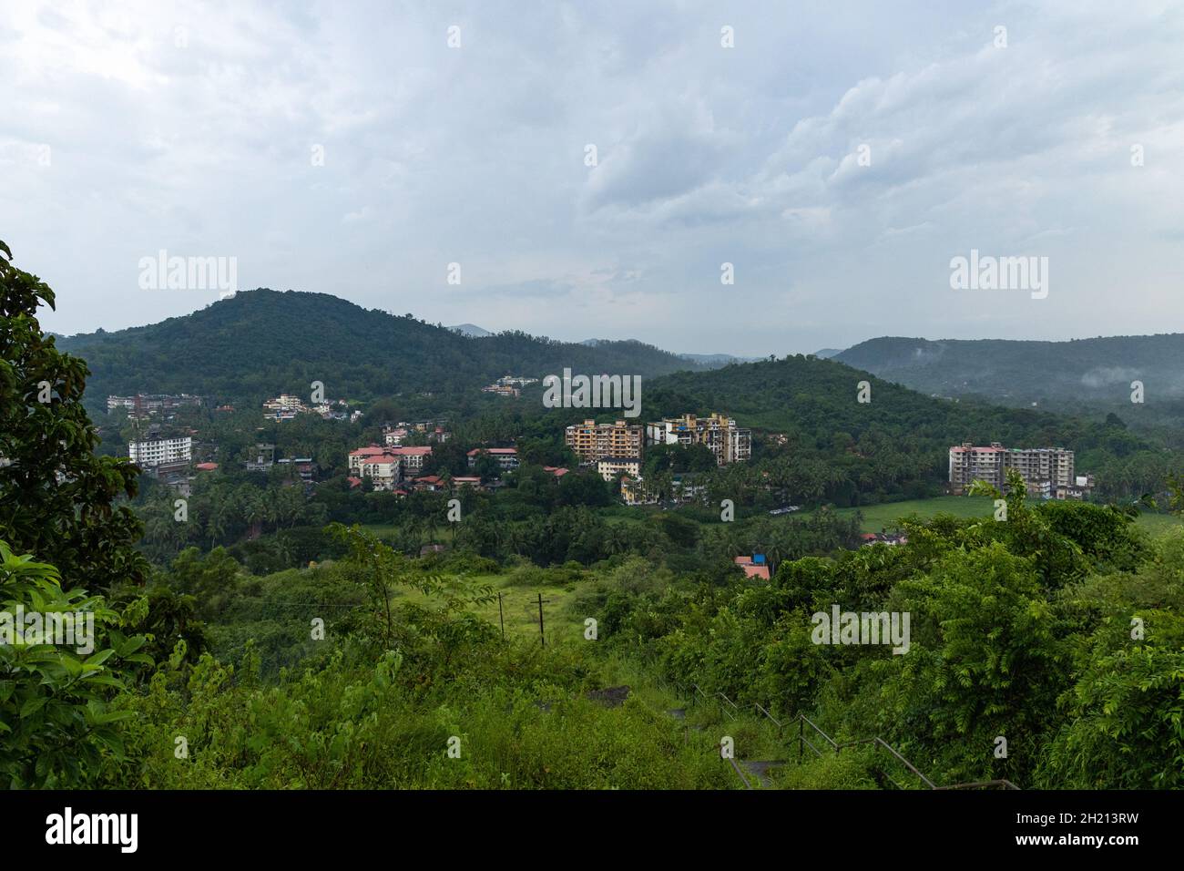 Beautiful view of Ponda City during monsoon season from Shankar Parvati ...