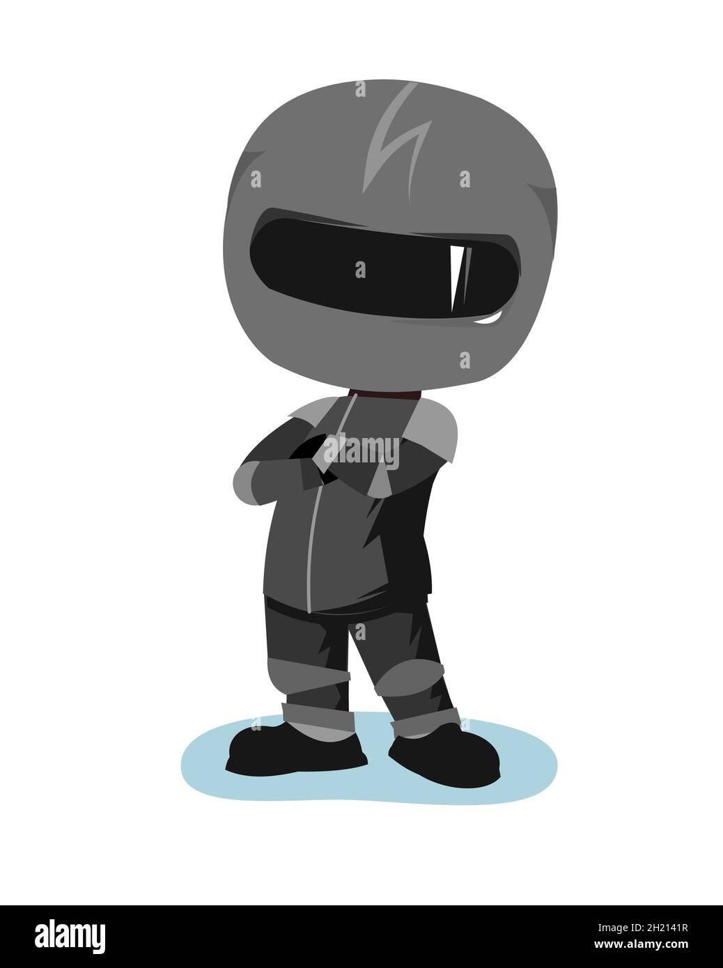 Motorcyclist in a black jacket and helmet. Biker uniform. standing ...