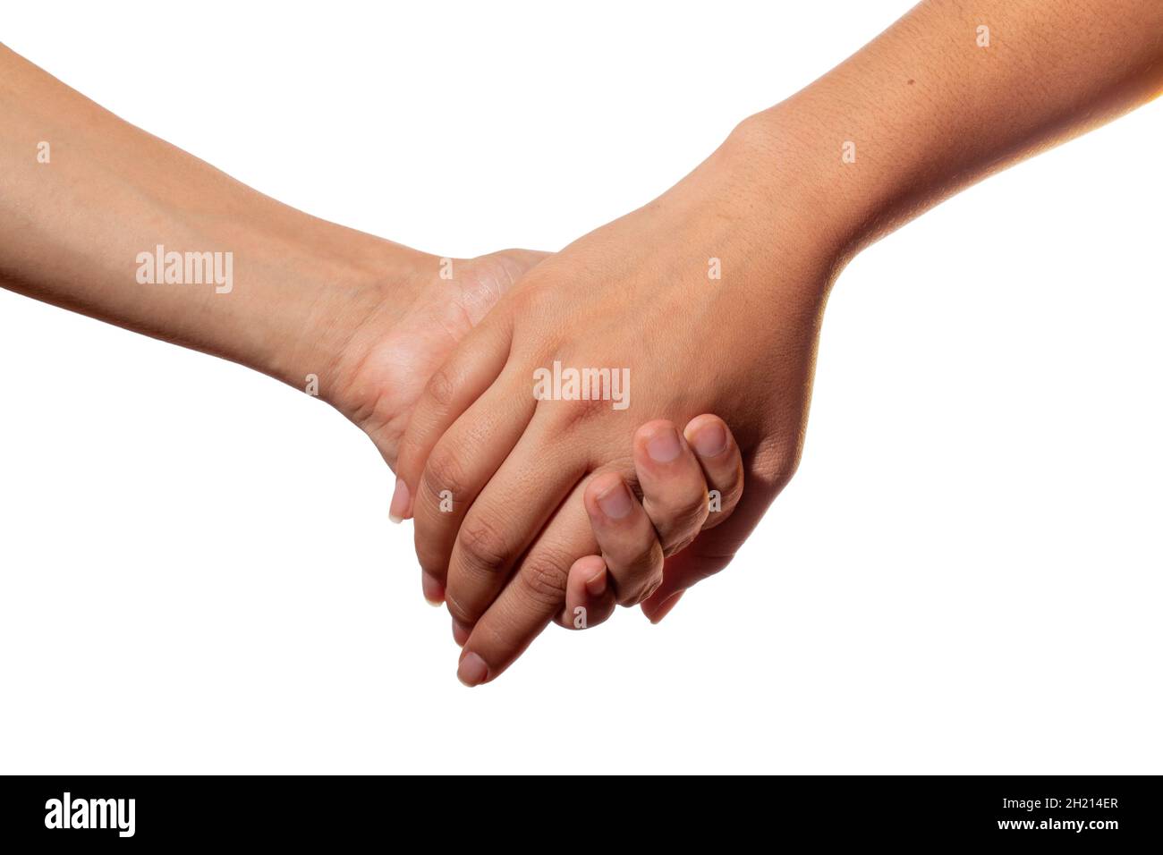 Man and woman holding hands. Romantically held hands. Isolated on white ...
