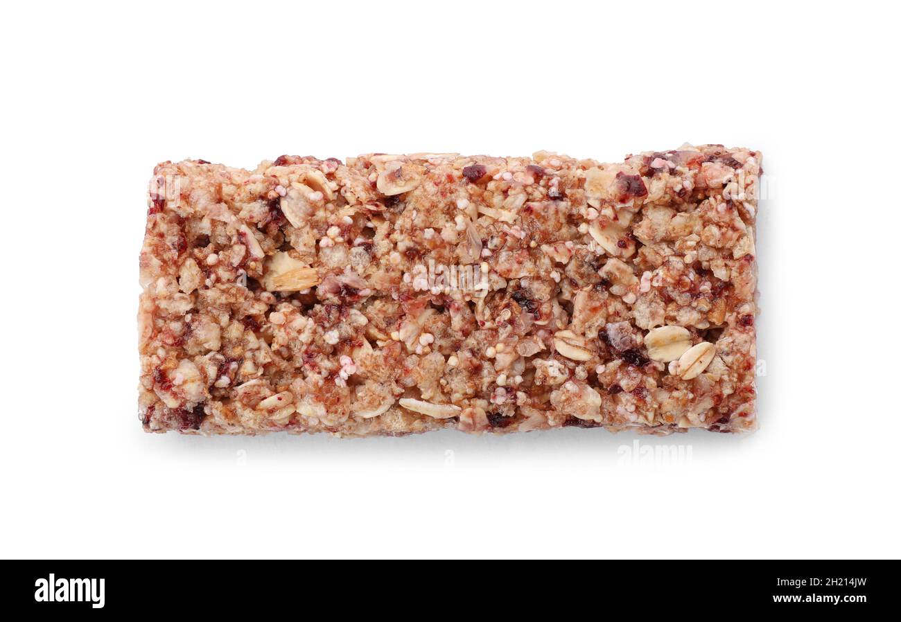 Tasty protein bar on white background, top view Stock Photo - Alamy