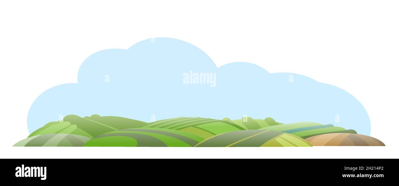 Rural different hills. Farm cute landscape. Funny cartoon design ...