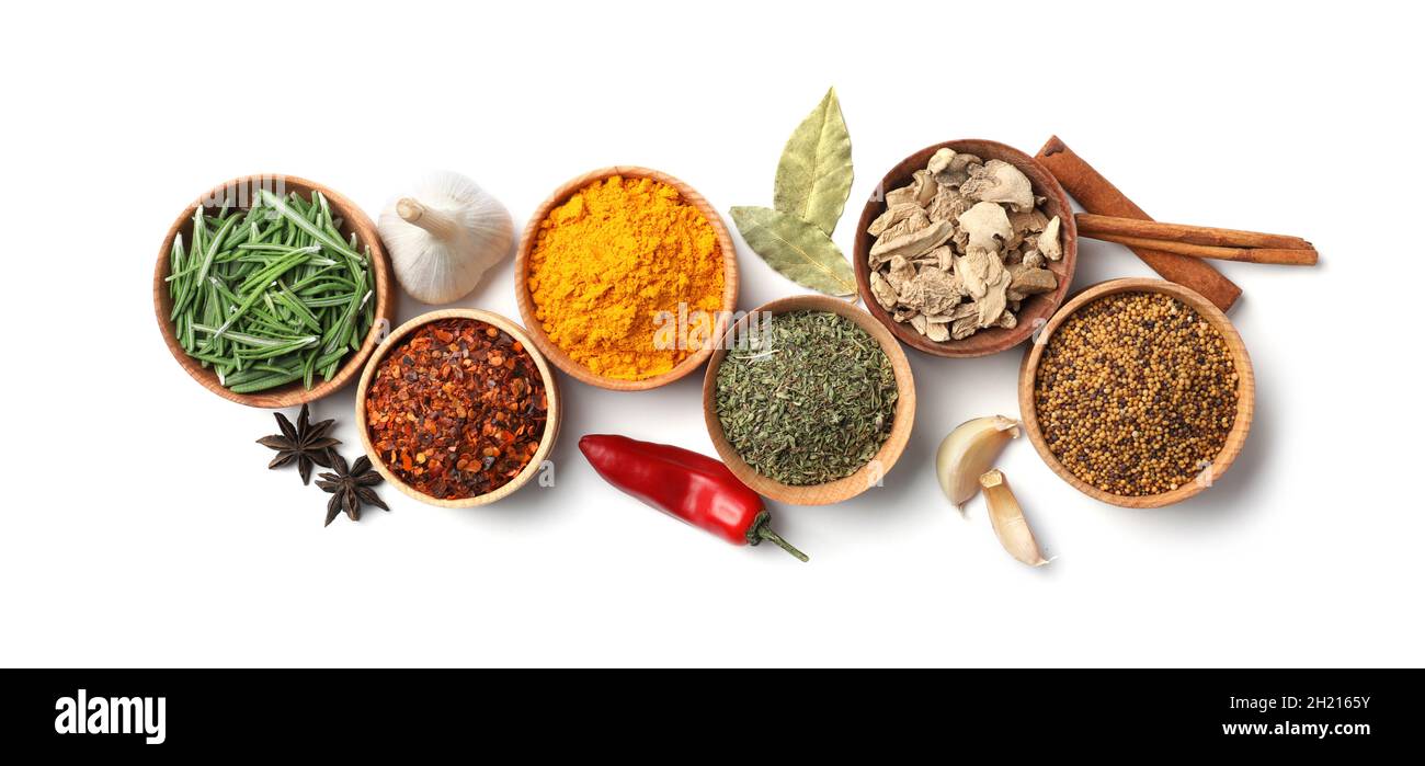 Beautiful composition with different aromatic spices on white ...