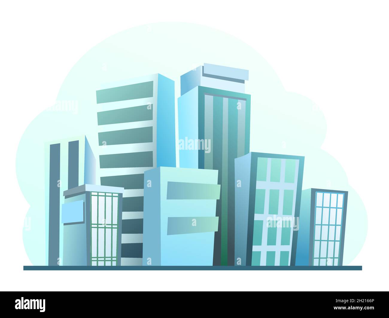 Big city from afar. Skyscrapers and large buildings. Cartoon flat style ...