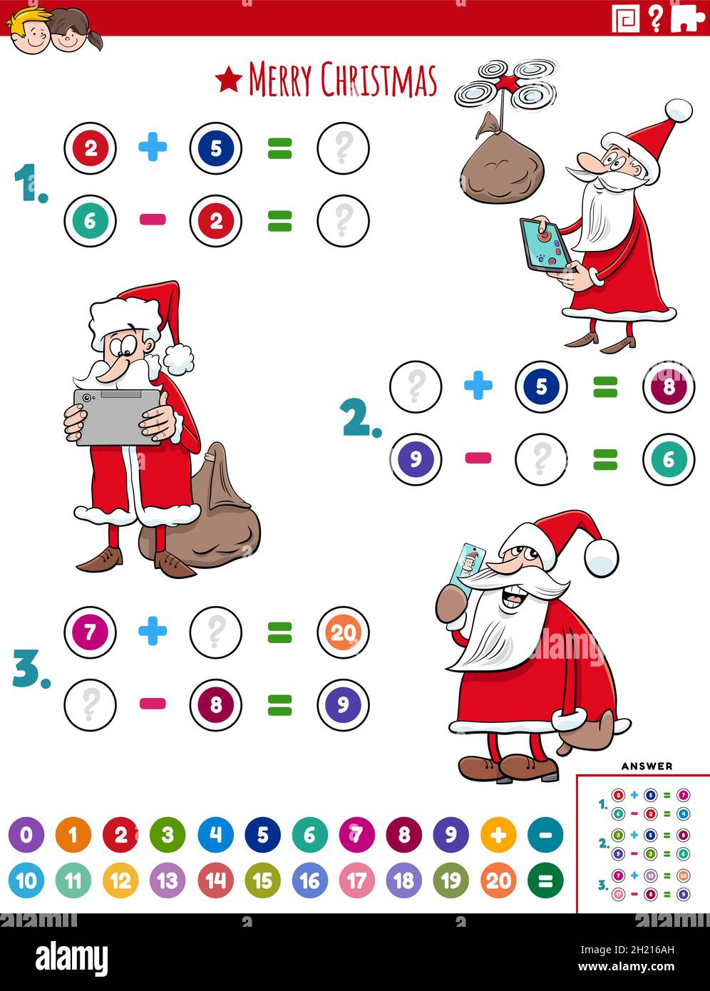 Cartoon illustration of educational mathematical addition and ...