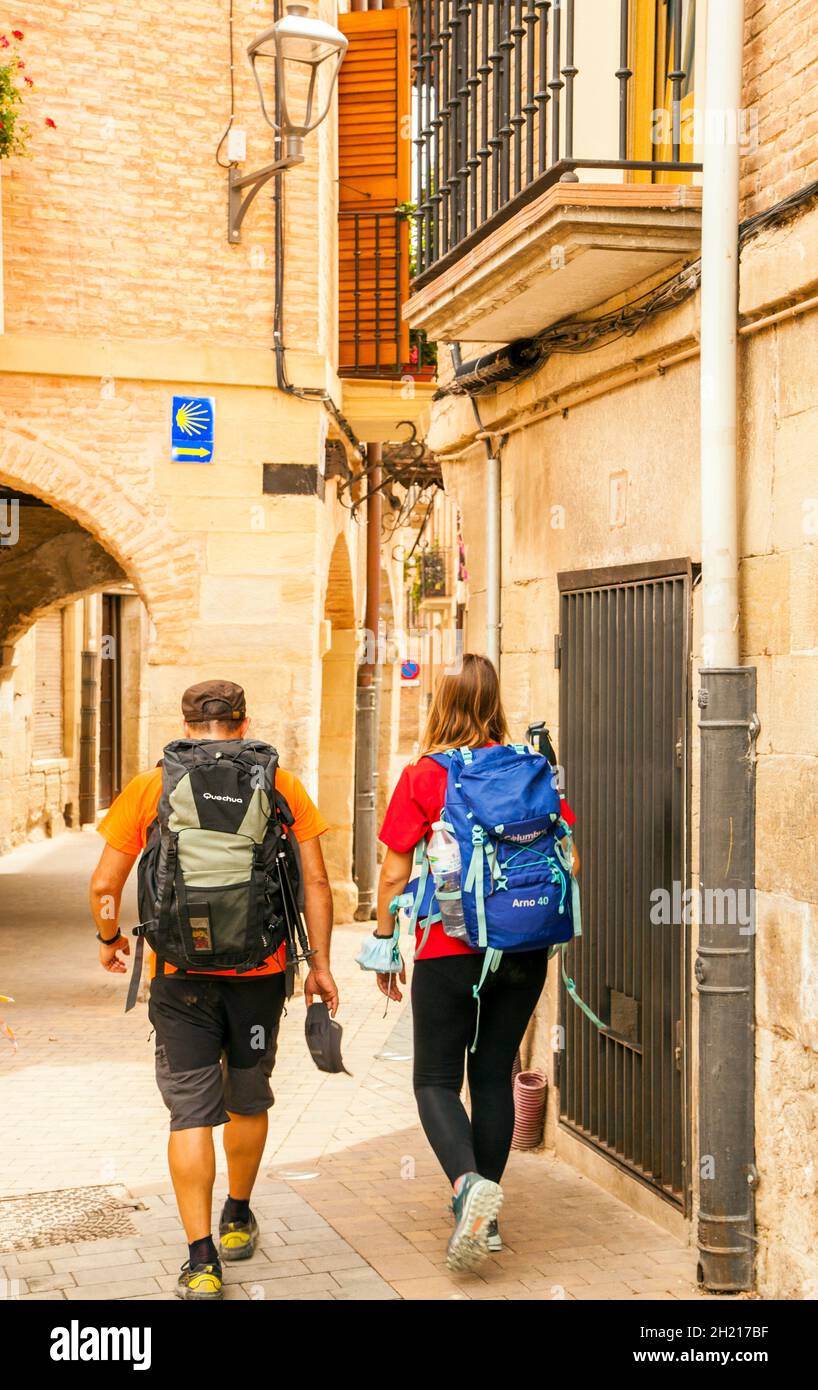 Pilgrims walking the Camino de Santiago the way of St James pilgrimage ...