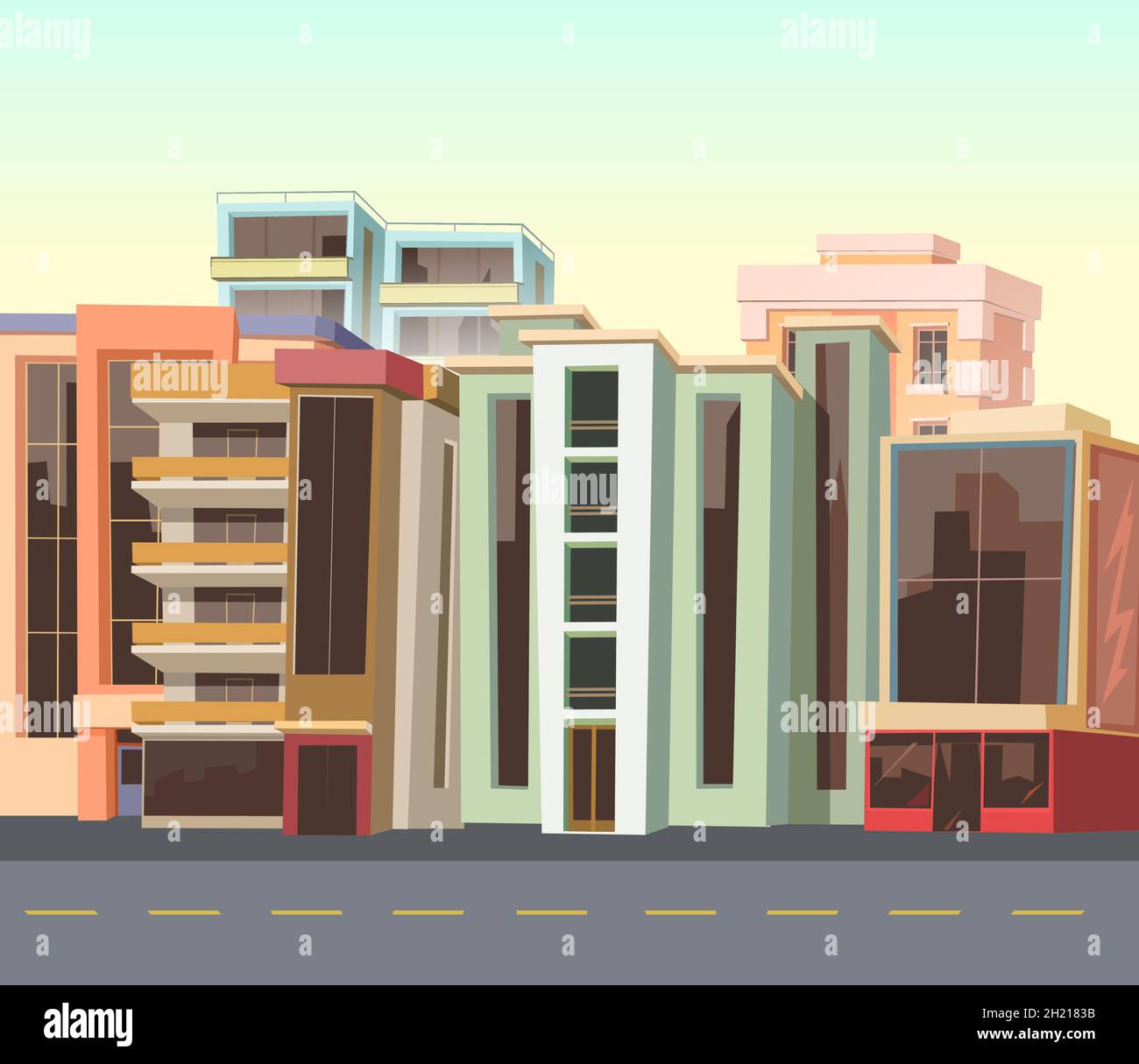 Small cozy evening town. Quiet residential area district. Beautiful ...