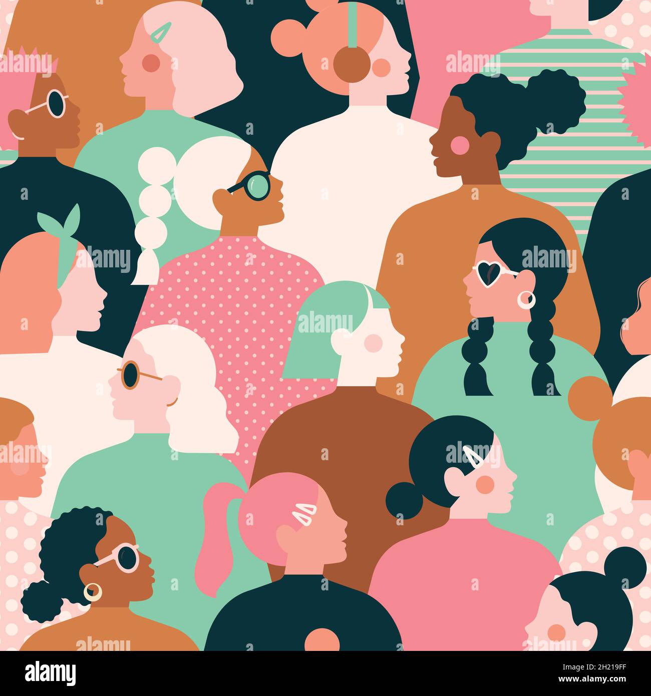 Kids portraits seamless pattern. Cute multi-ethnic girl. Smiling and ...