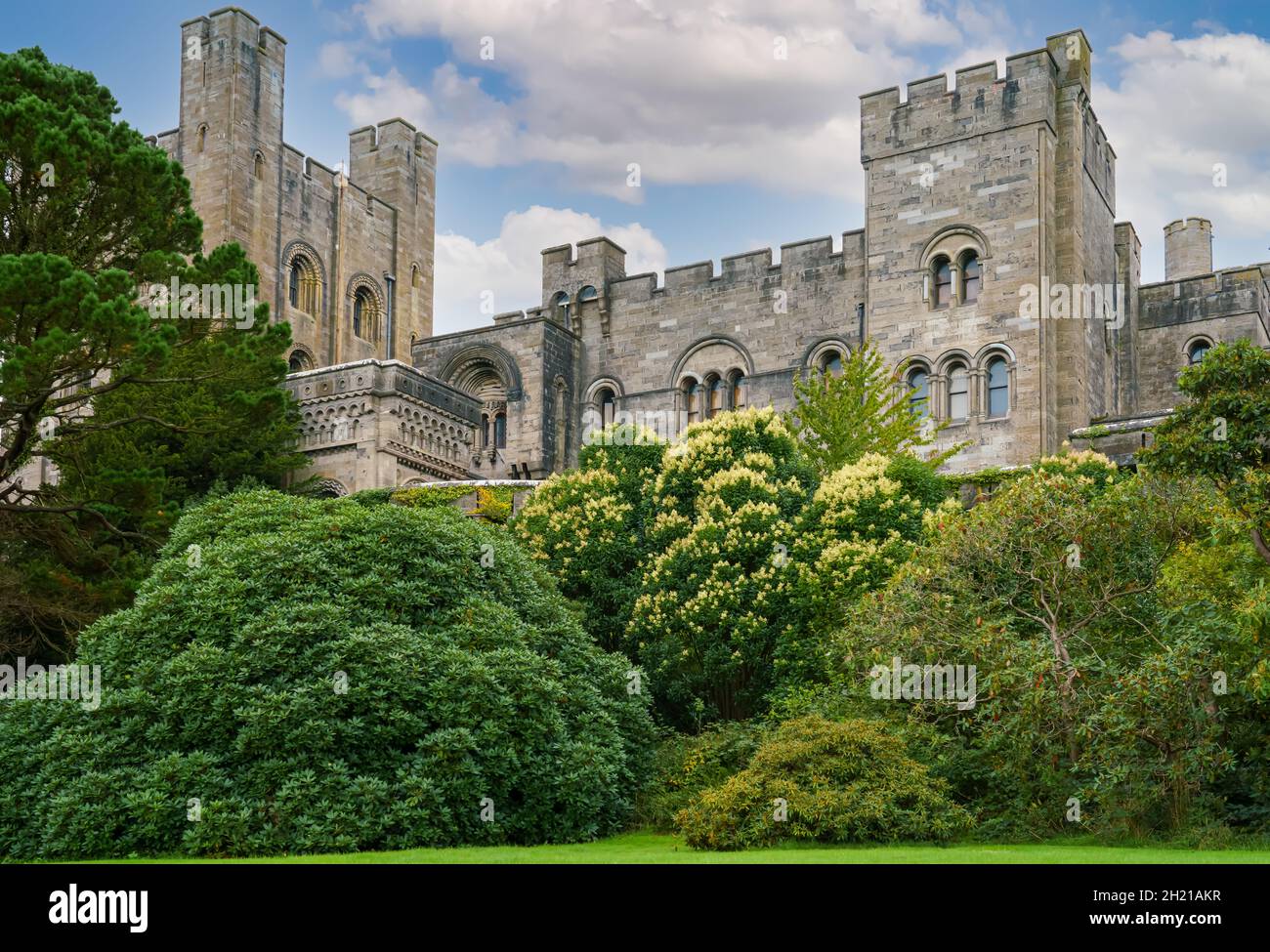 A view of Penrhyn Castle, an extensive medieval country house in ...