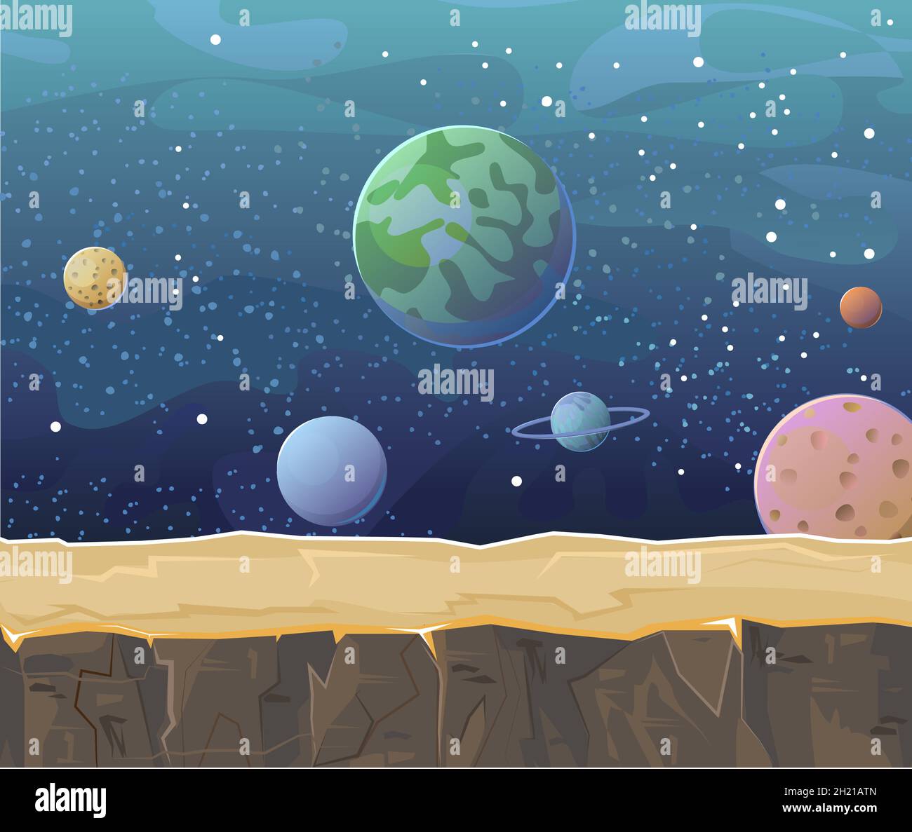 Cosmos background. Platform. Starry sky landscape. Planets and their ...