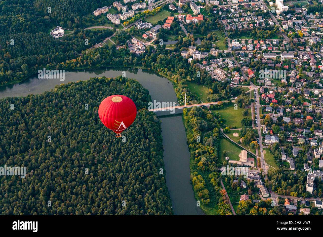 Vilnius, Lithuania - September 14, 2021: Vibrant red hot air balloon ...
