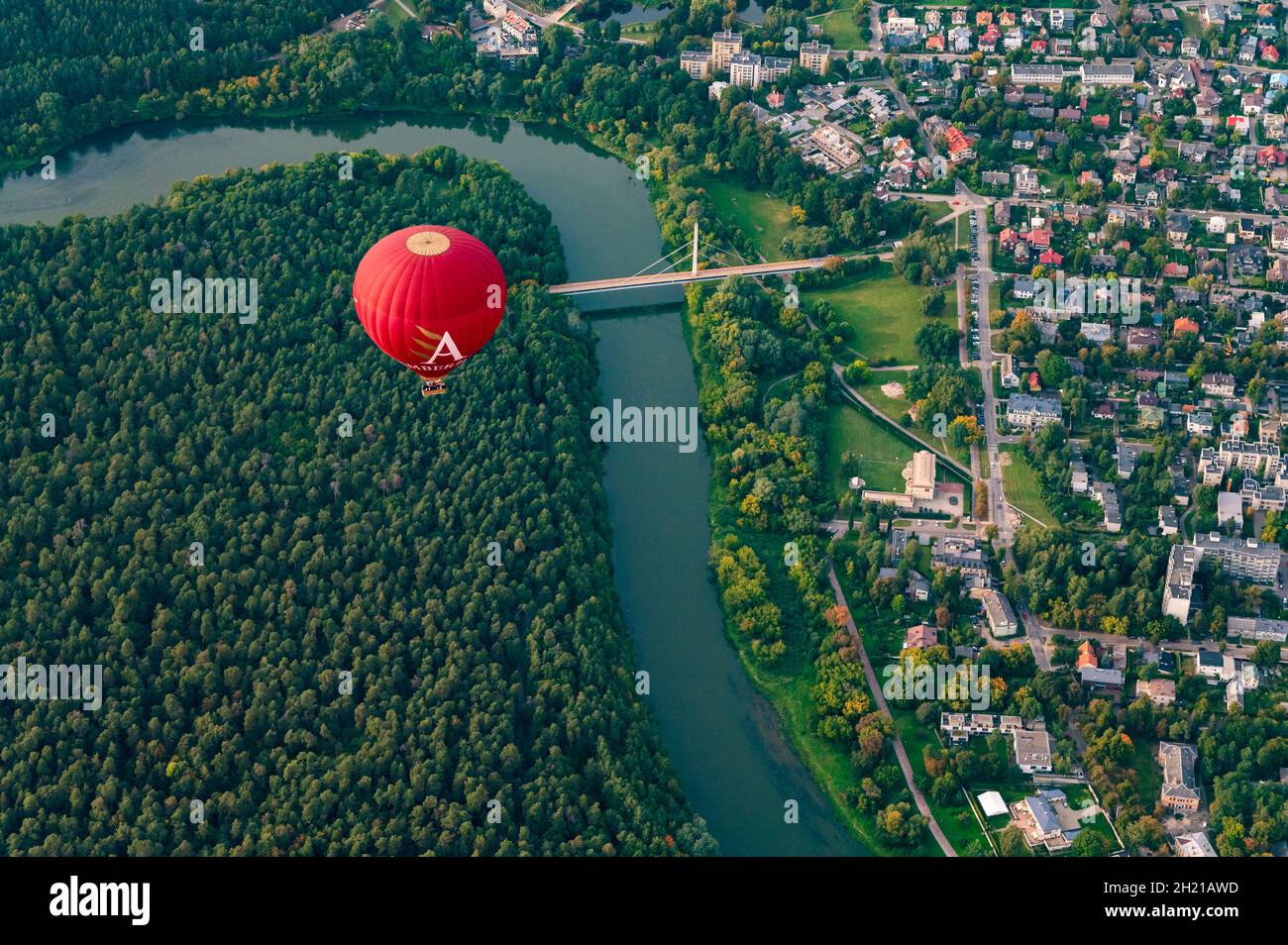 Vilnius, Lithuania - September 14, 2021: Vibrant red hot air balloon ...