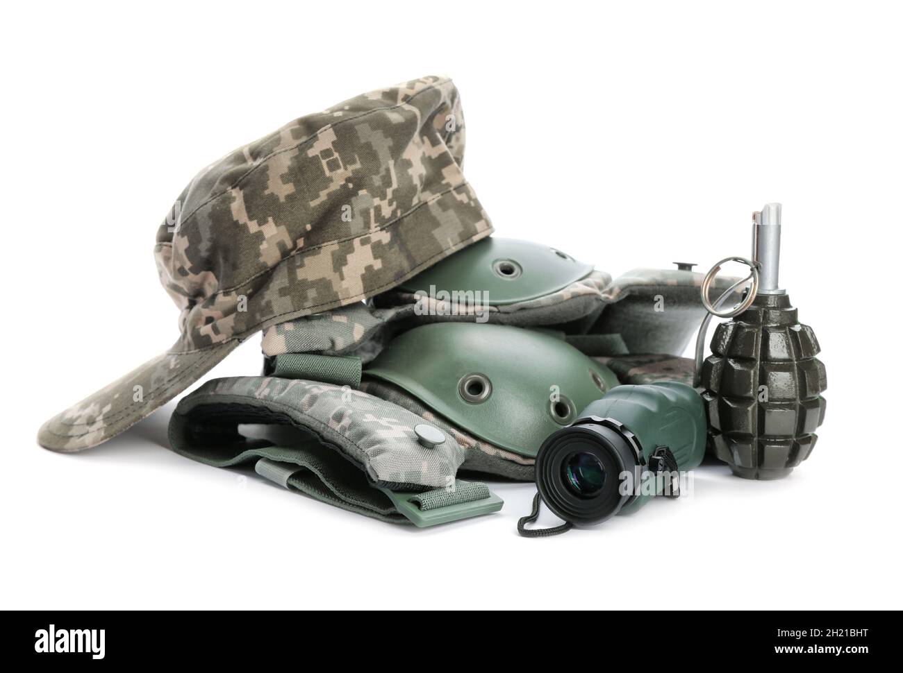 Set of military outfit on white background Stock Photo - Alamy