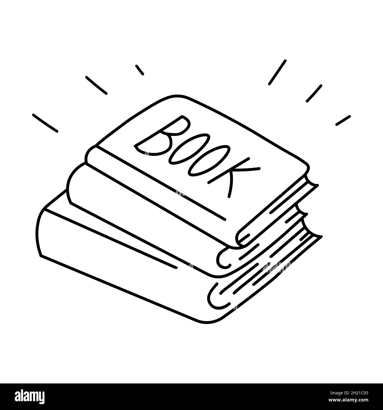 Stack of Books. Line drawing cartoon book. Vector illustration in ...