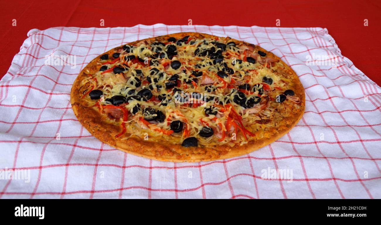 delicious large Italian home-made pizza Stock Photo - Alamy