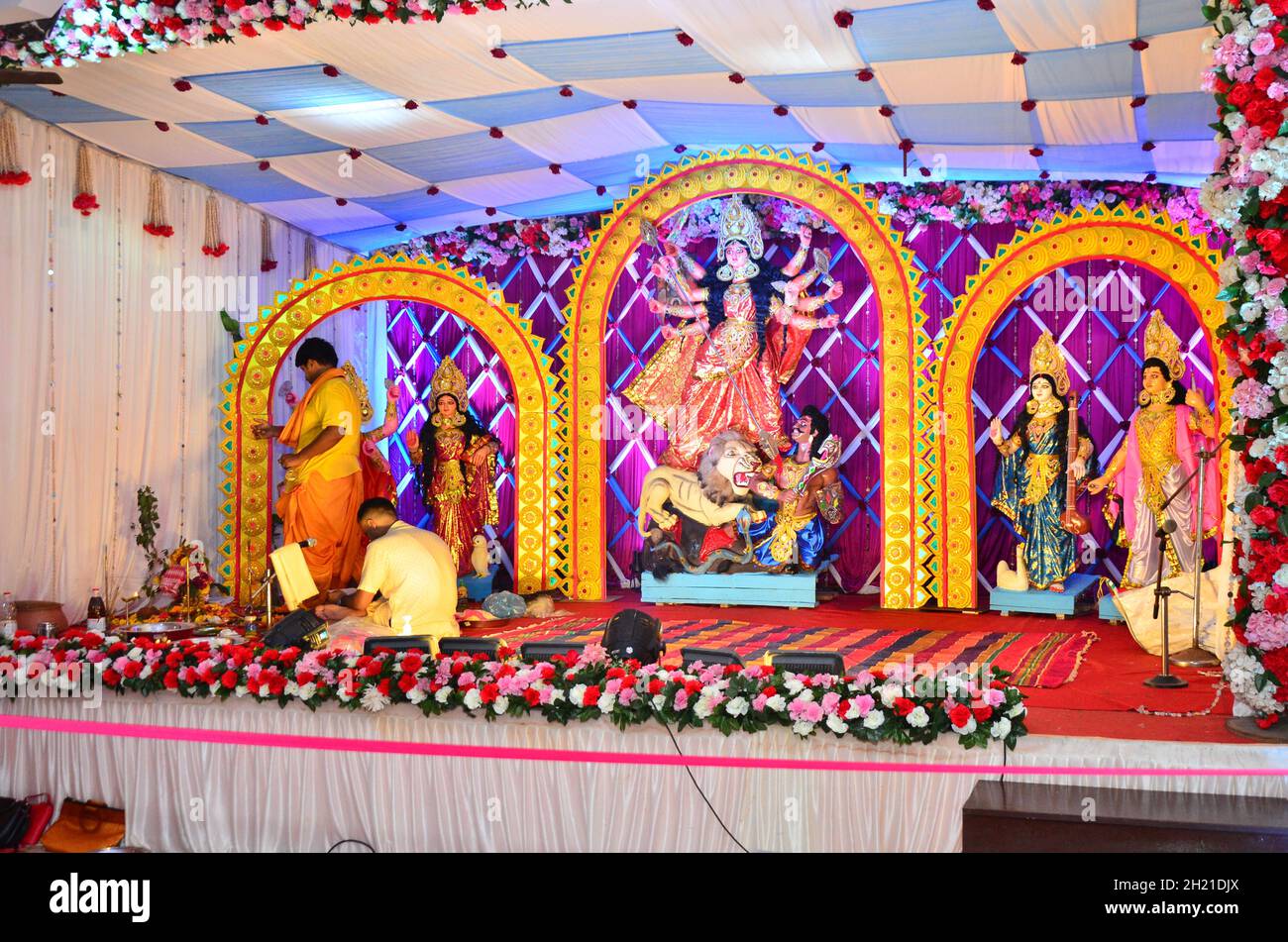 Interior of decorated Durga Puja pandal by Bengali Cultural Association ...