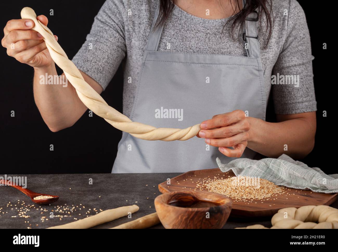 delicious Turkish bagel with sesame seeds known as susamli simit. A ...