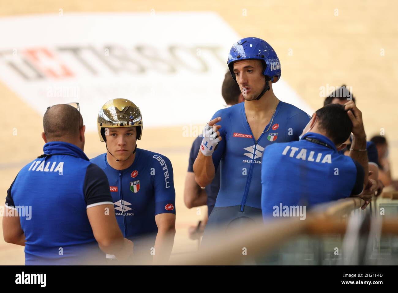 Team man Italia cyclist and staff during the Tissot UCI Track Cycling ...