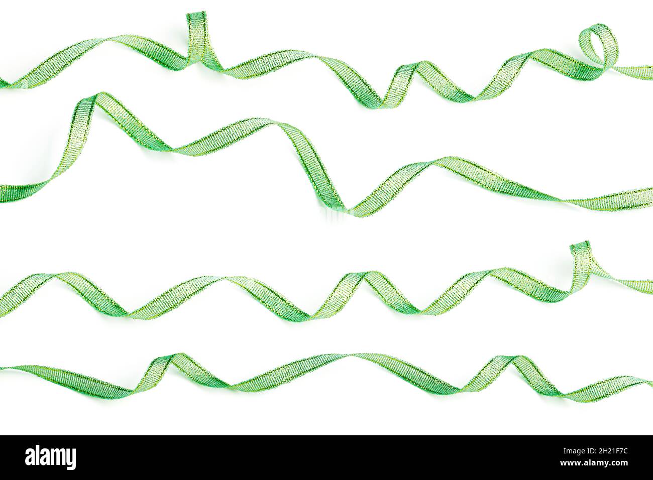 Wavy green ribbons isolated on white background Stock Photo - Alamy