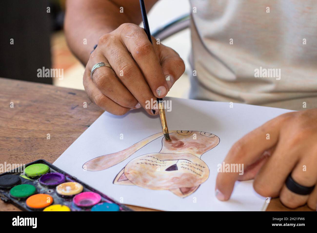 Man painting a cat at home Stock Photo - Alamy