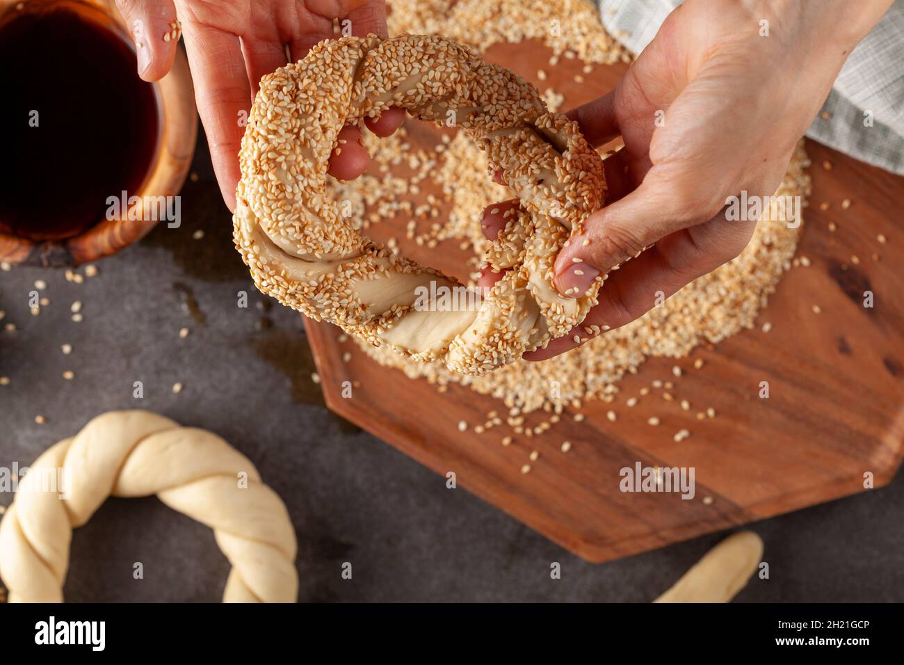 delicious Turkish bagel with sesame seeds known as susamli simit. top ...