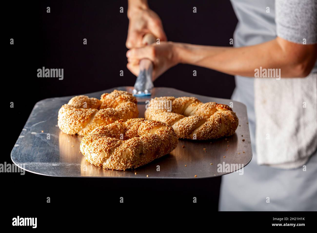 delicious Turkish bagel with sesame seeds known as susamli simit. Fresh ...