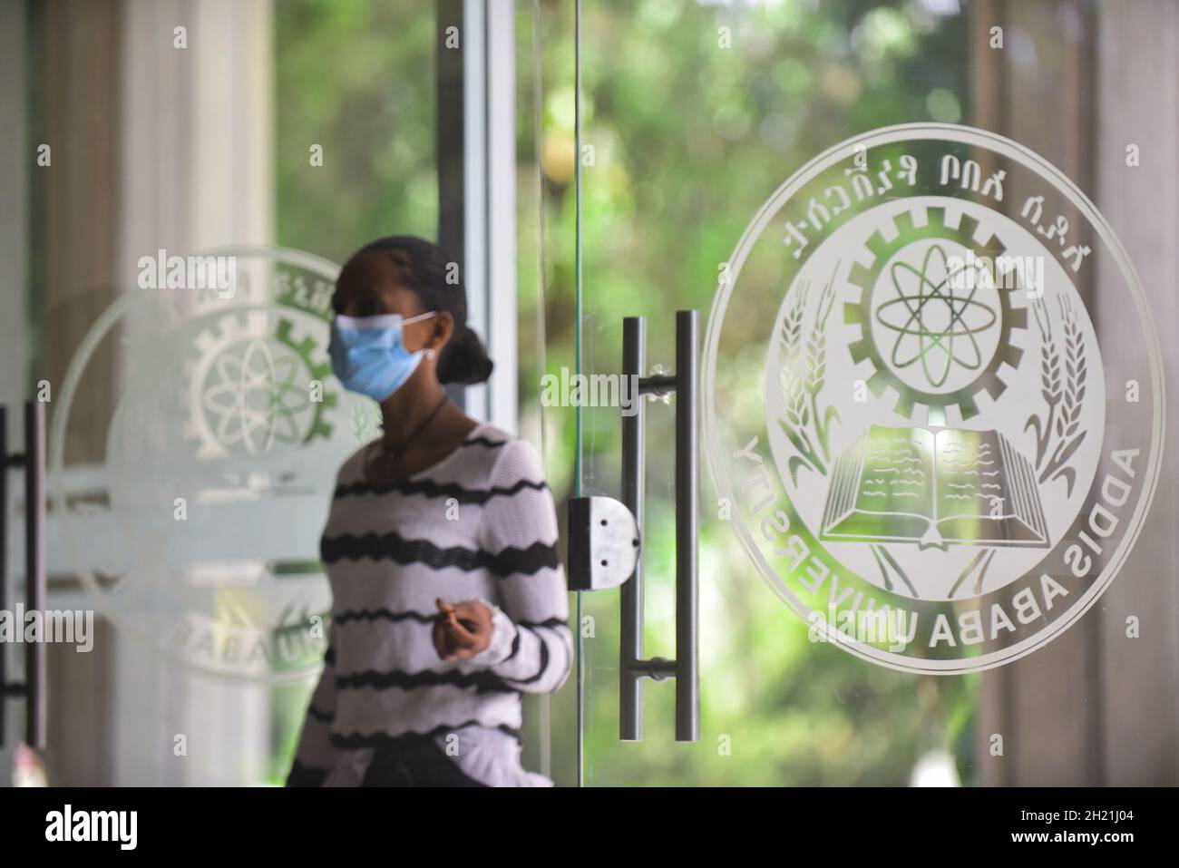 Addis Ababa, Ethiopia. 14th Oct, 2021. A student enters an office ...
