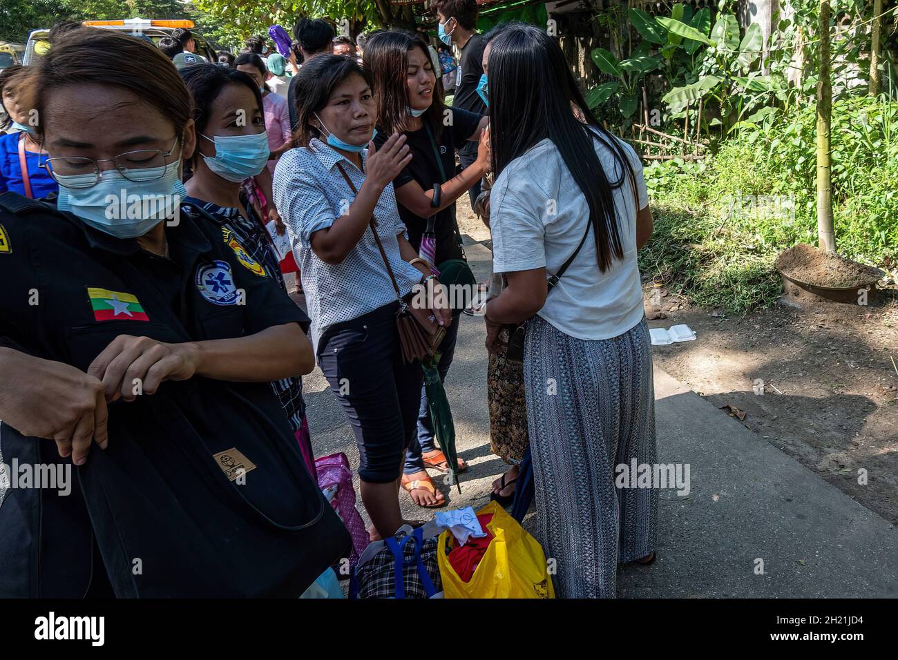 Yangon, Myanmar - 19 Oct 2021, Newly released detainees gather in front ...