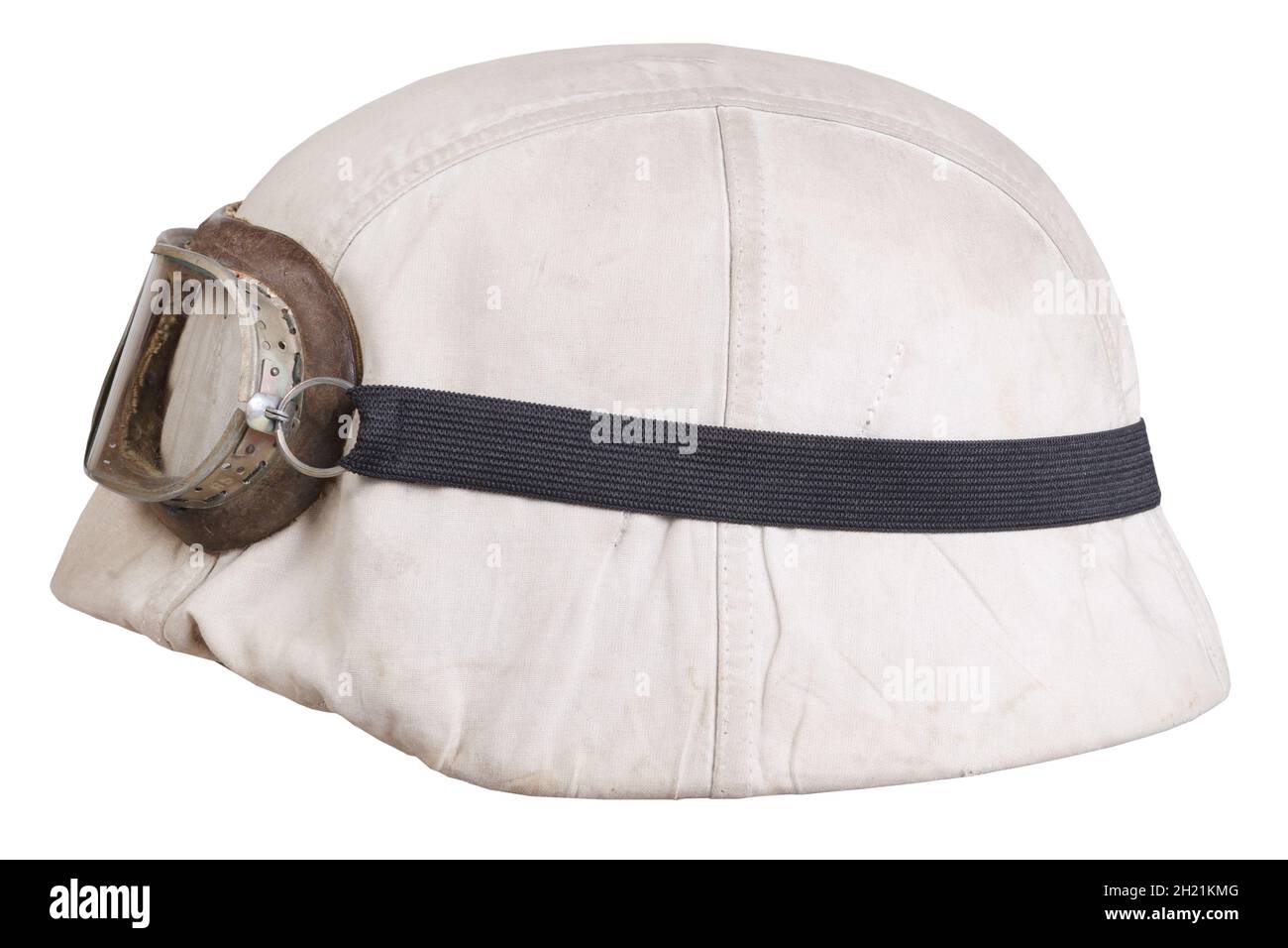 German nazi army helmet with protective goggles and white camouflage ...