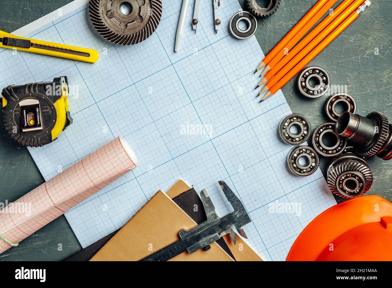 Car engineering tools top view on graph paper Stock Photo - Alamy