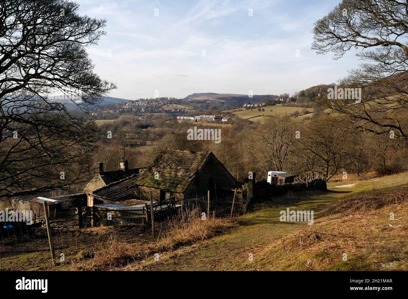Farmyard buildings in the Peak District looking towards Hathersage ...