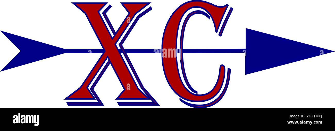 Cross country running team logo XC in red with blue trim and a blue ...