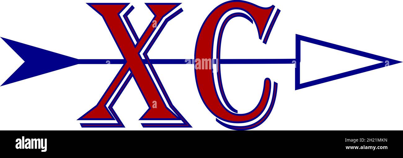 Cross country runners logo letters XC in red with blue trim and a blue ...