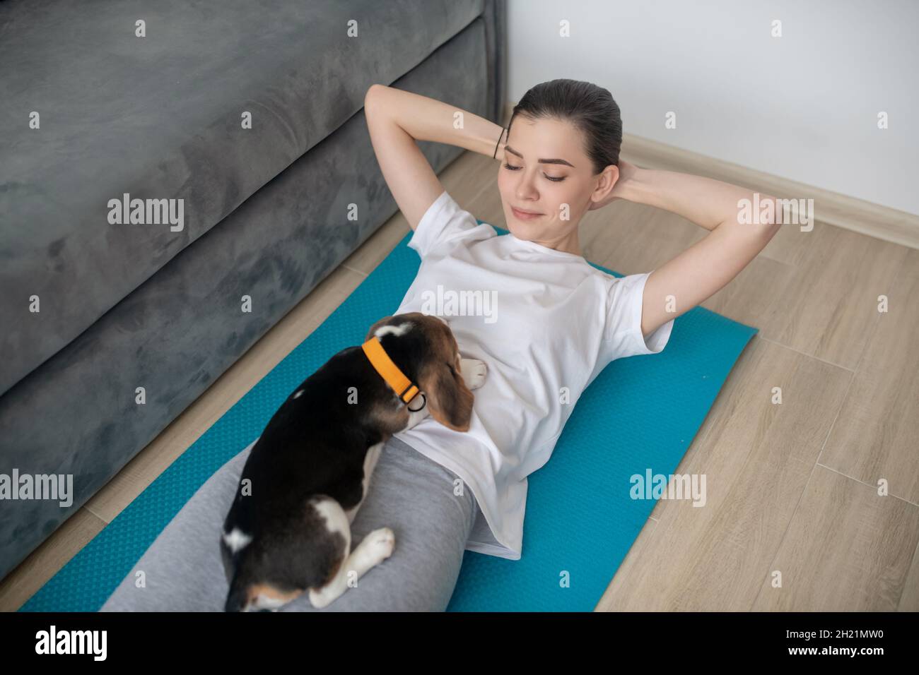 At home workout with pet hi-res stock photography and images - Alamy