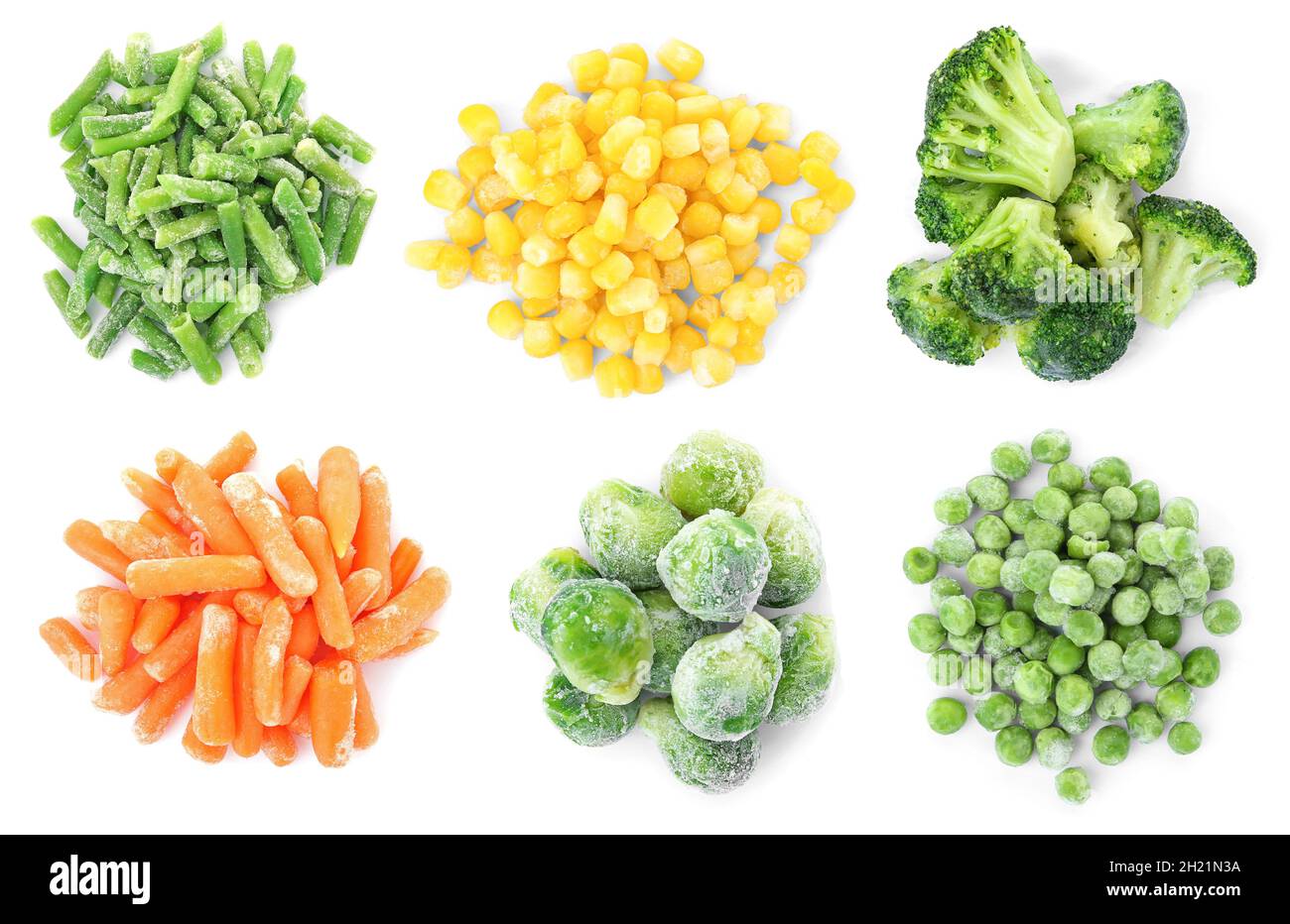 Set with frozen vegetables on white background, top view Stock Photo ...