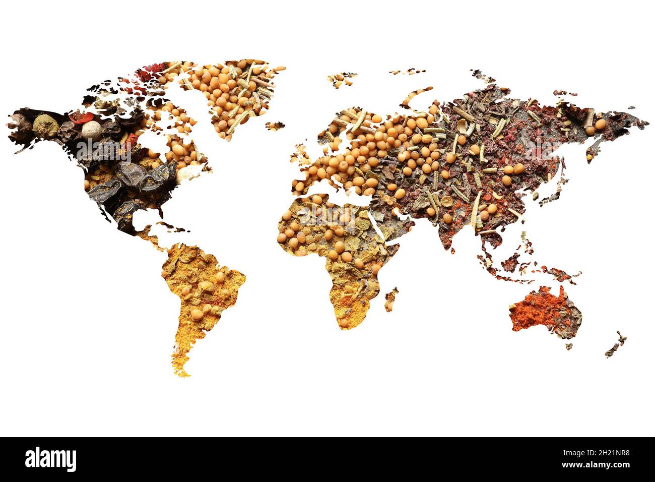 World map of different aromatic spices on white background. Creative ...