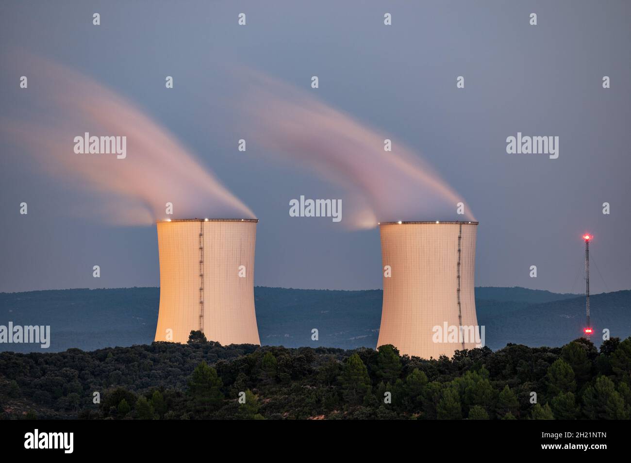 Trillo, Spain. 19th Oct, 2021. Water steam is seen emerging from the ...
