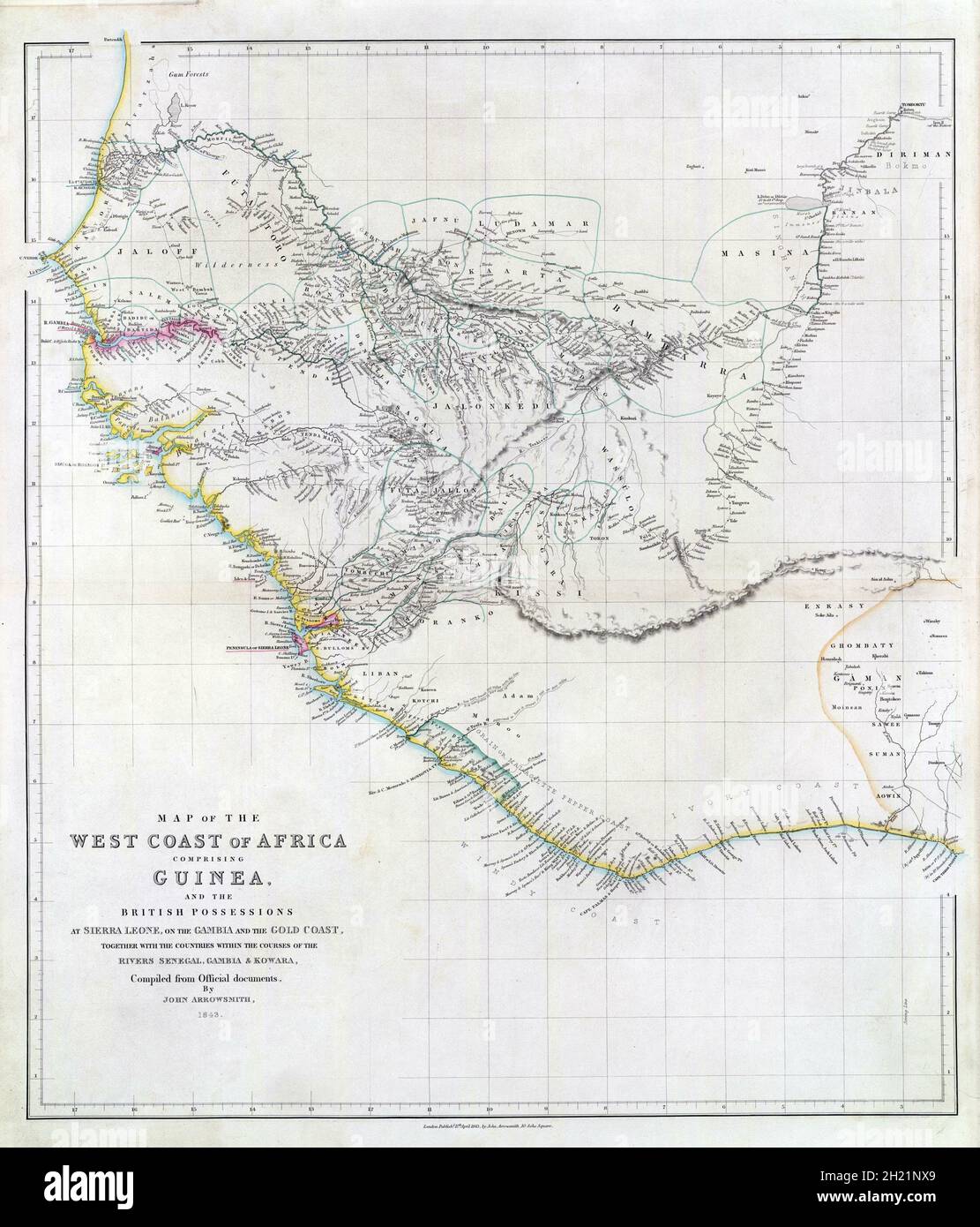 18-19th century old vintage map of the West coast of Africa, Guinea ...