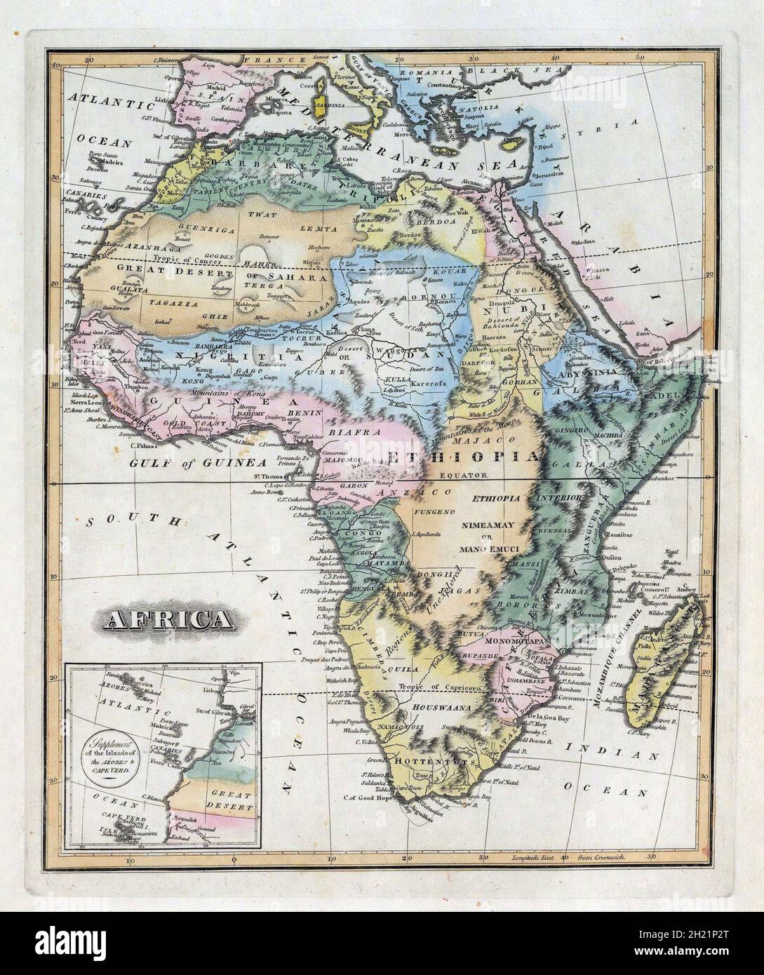 18-19th century old vintage map of Africa Stock Photo - Alamy