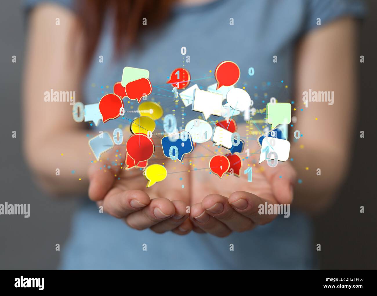 3D rendered email icons hovering over the person's hands Stock Photo ...