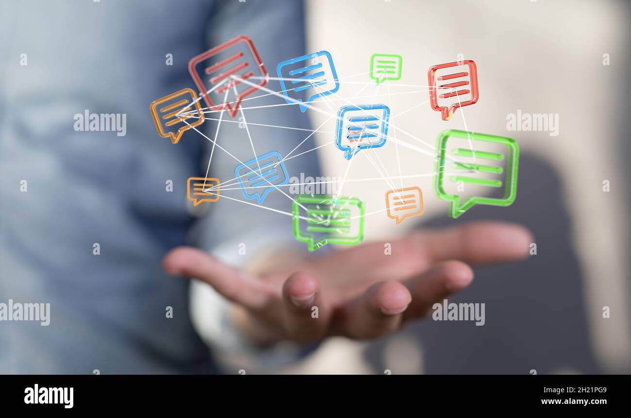 3D rendered email icons hovering over a person's hand Stock Photo - Alamy